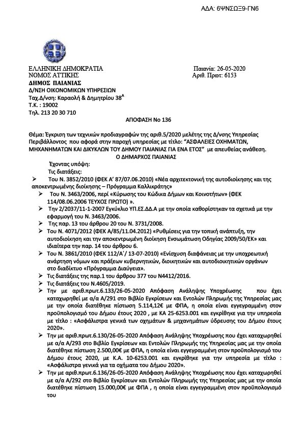 Προκηρύξεις - Διαγωνισμοί | Δήμος Παιανίας